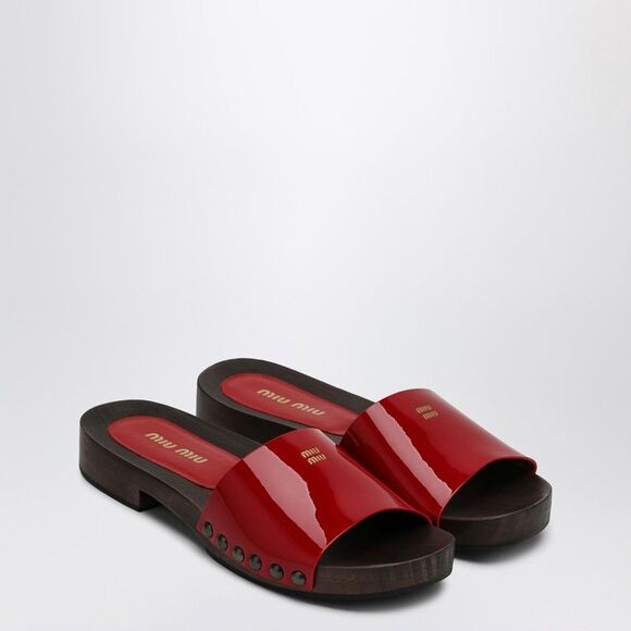 Miu Miu | Shoes | Miu Miu Red Clogs In Patent Leather With Logo Women ...